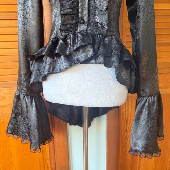 Tops | Gothic Victorian Aristocrat Visual Kei Black Brocade Small Jabot ...